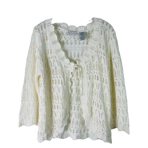 White Stag | Sweaters | Vintage White Crochet Knit Tie Bow Cottagecore ...